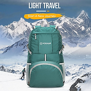ZOMAKE Lightweight Packable Backpack 35L - Light Foldable Backpacks Water Resistant Collapsible Hiking Backpack - Compact Folding Day Pack for Travel Camping(Dark Green)