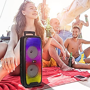 QFX LMS-66 TWS Bluetooth Rechargeable Portable Speaker with Dual 6.5" Speakers, EDR Communication, and Liquid Motion Party Lights