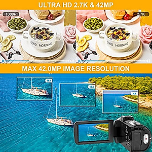 Vmotal Video Camera Camcorder Digital Camera Recorder 2.7K 42MP 3.0 Inch 270 Degree Rotation LED Light Vlogging YouTube Recorder 18X Digital Zoom with 32GB SD Card Kid Teens