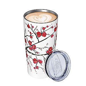 DLUCCA 20oz Insulated Coffee Tumbler With Straw Stainless Steel Swig Tumblers,Travel Mugs Insulated For Hot And Cold,Reusable Thermal Water Bottle Cup For Car Camping Exercise（Painting Plum Blossom ）