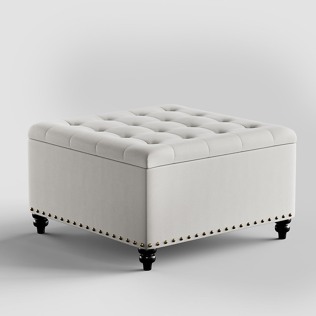 HUIMO Square Storage Ottoman,Ottoman Coffee Table with Storage,Oversized Ottoman,Tufted Storage Ottoman for Living Room (Beige)