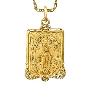 IceCarats 14K Yellow Gold Rectangle Our Lady of Miraculous Medal Blessed Virgin Mary Necklace Charm Pendant 24mm x 13.25mm Only