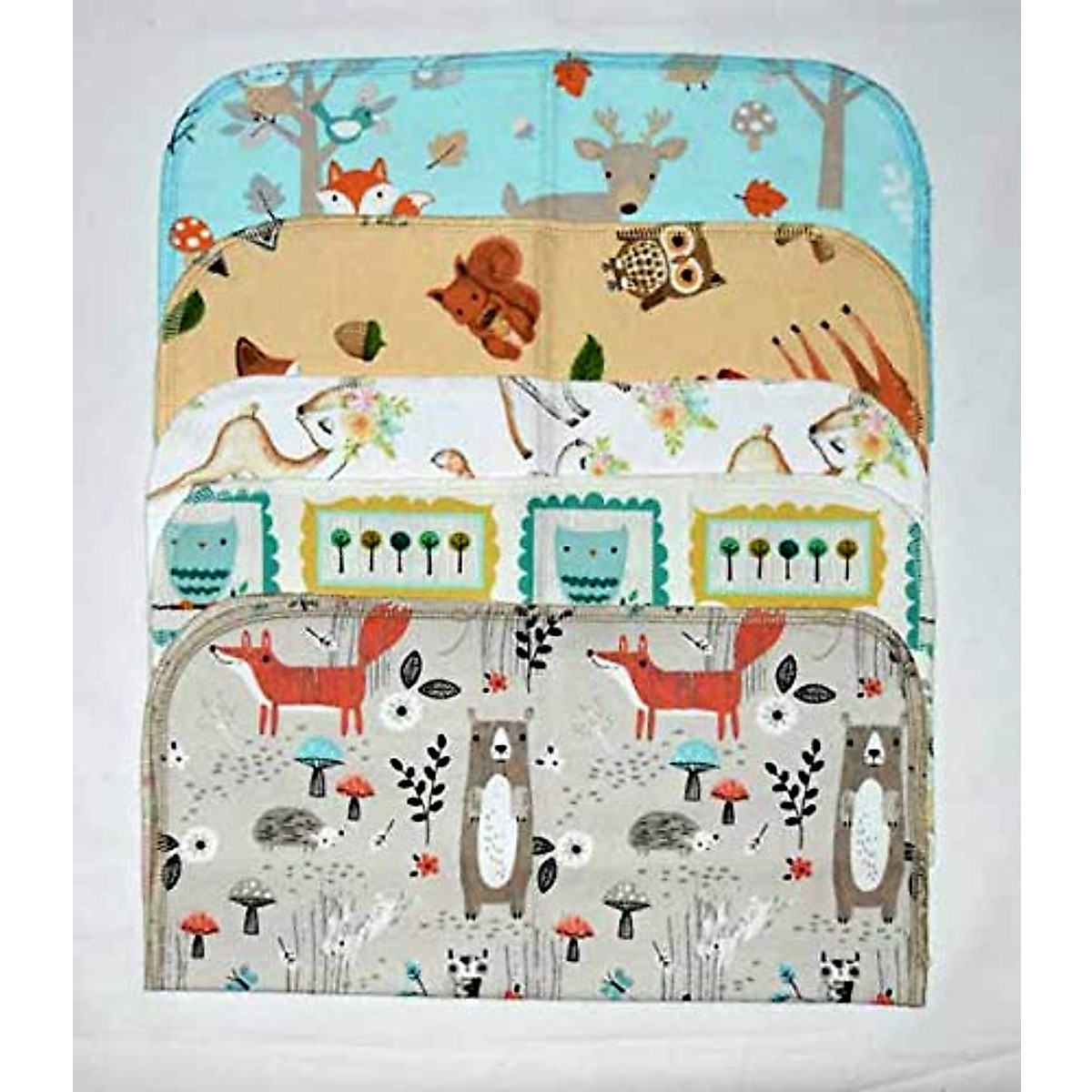 Sweet Woodland Animals 1 Ply 12x12 Inches Set of 5 Printed Flannel Paperless Towels