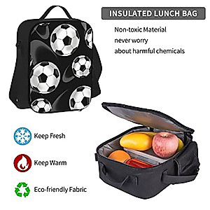 ASEELO Soccer Black Three Piece Schoolbag Backpack Set With Lunch Bag Pen Bag 15 Inch Laptop Backpack Schoolbag