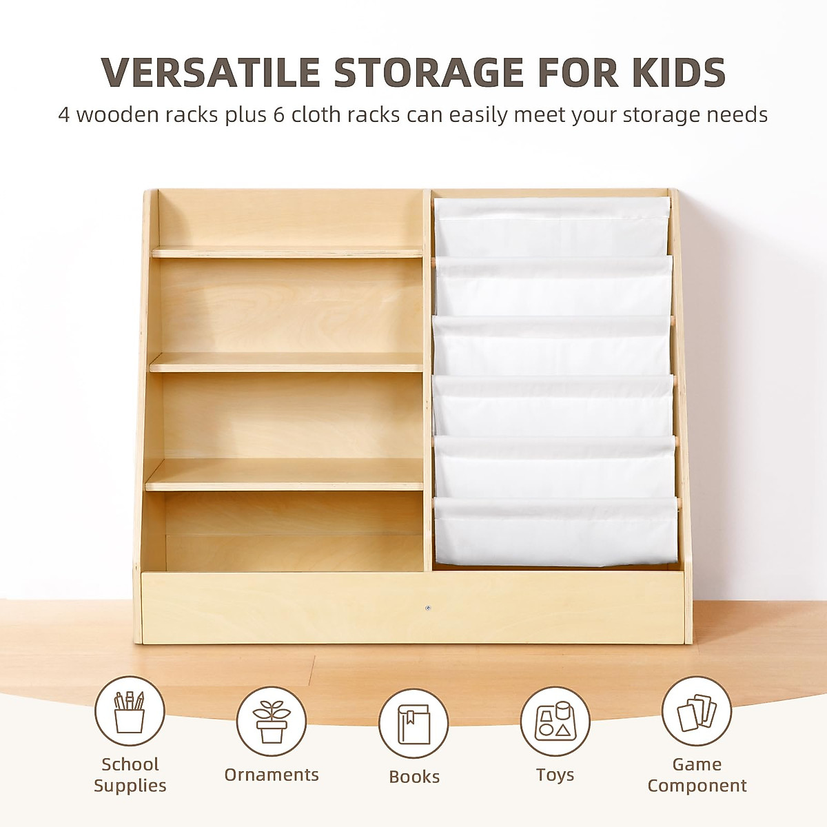 OOOK Montessori Bookshelf and Toy Organizer, Kids Bookshelf with Spacious Storage and Big Display Bookshelf, Nursery Book Shelves for Kids Rooms Ideal for Child Growth