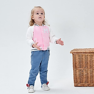 famuka Little Kid Baseball Jacket Warm Cotton Outerwear Toddler Boy Girl Coats (Pink, 2-3T)