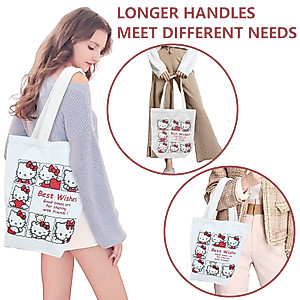 NGCJZF Kawaii Kitty Canvas Tote Bag Kitty's Large Reusable Grocery Bag/Shopping Bag/Lunch Bag/Gym Bag for Women Cute Aesthetic