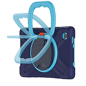 Case for Samsung Galaxy Tab A7 Lite 8.7'' with Pencil Holder - Rotating Handle Grip &Stand -Shoulder Strap, SCSVPN Rugged Protective Kids Case for Galaxy Tab A7 Lite 2021 SM-T220/T225/T227, Navy/Blue