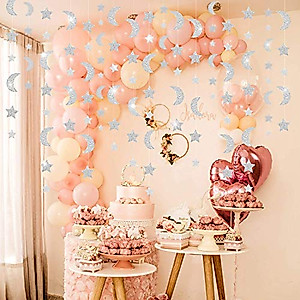Silver Twinkle Twinkle Little Star Birthday /Baby Shower Decorations Moon and Star Garland Decorations Outer Space Birthday Party Decorations Glitter Silver Honey Moon Wedding Engagement