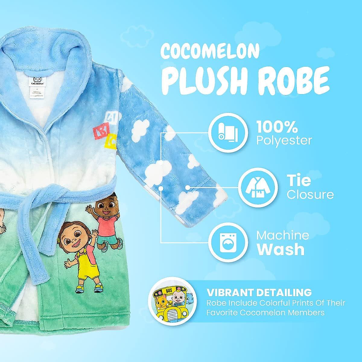 Cocomelon Toddler Boys JJ Playtime 3D Plush Robe (as1, age, 2_years, CoComelon Bus, 2T)