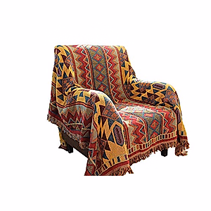 HNNSI Bohemian Cotton Woven Blanket Throw with Fringe, Reversible Sofa Towel Knitted Couch Blanket Throw for Bed Chair, Home Office Decor Tassels Blanket (51x70inch)