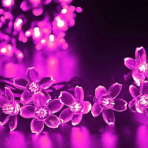 WONFAST Solar Flower Lights,Waterproof 23ft/7M 50LED Peach Blossom Flower Solar Fairy Decorative String Lights for Outdoor Gardens Homes Wedding Christmas Party Lighting Decorations (Pink)