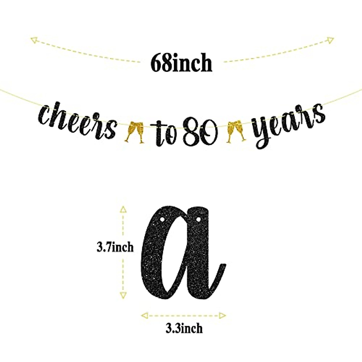 Glitter Cheers to 80 Years Banner, 80th Birthday Decorations for Men or Women, 80th Birthday Banner, 80th Birthday Garlands Bunting Decor