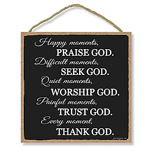 Honey Dew Gifts Christian Wall Decor, Praise, Seek, Worship, Trust, Thank God 10 inch by 10 inch Hanging Wood Sign, Home Decorations, 75685