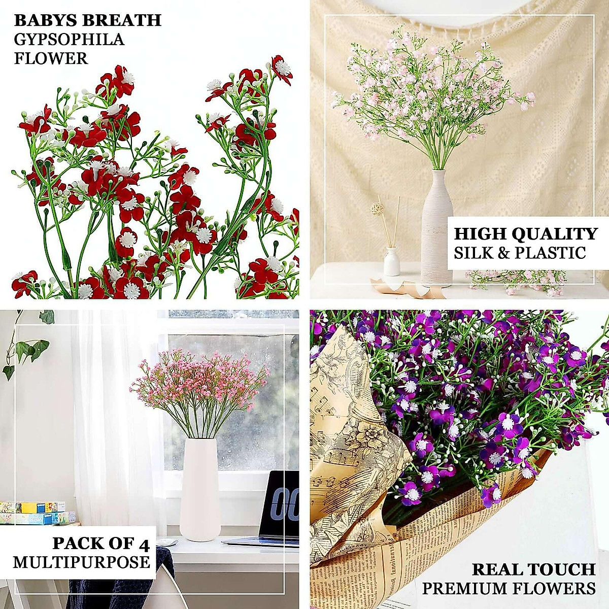 Efavormart 12 Pack - 22" White Babys Breath Artificial Flowers, Gypsophila Real Touch Silk Flowers Stem for DIY, Wedding, Party, Home, Floral Arrangement, Garden Decoration