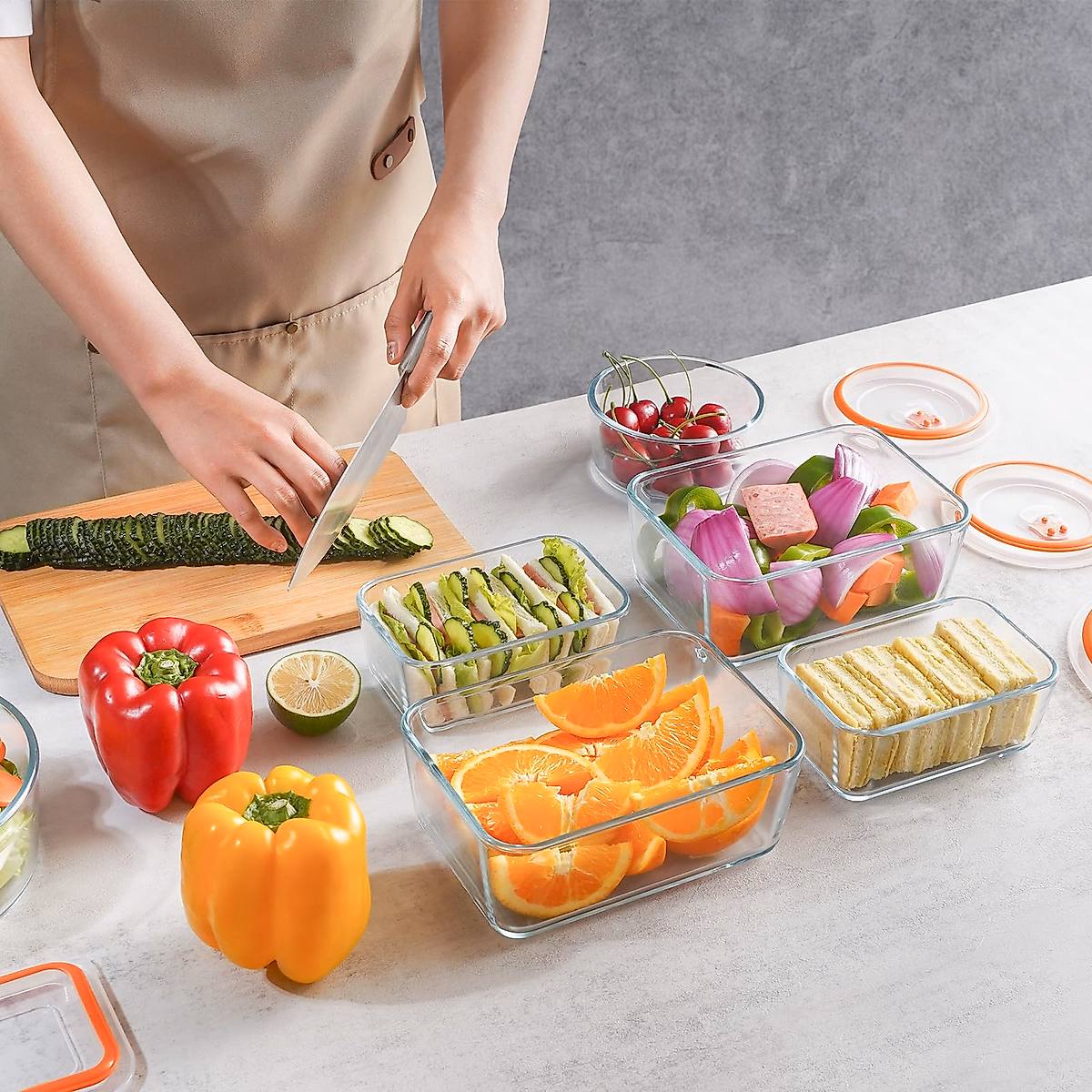 NUTRIUPS 16oz Glass Food Storage Containers with Lids, Set of 2 Reusable Meal Prep Containers, Glass Lunch Box, Lunch Containers