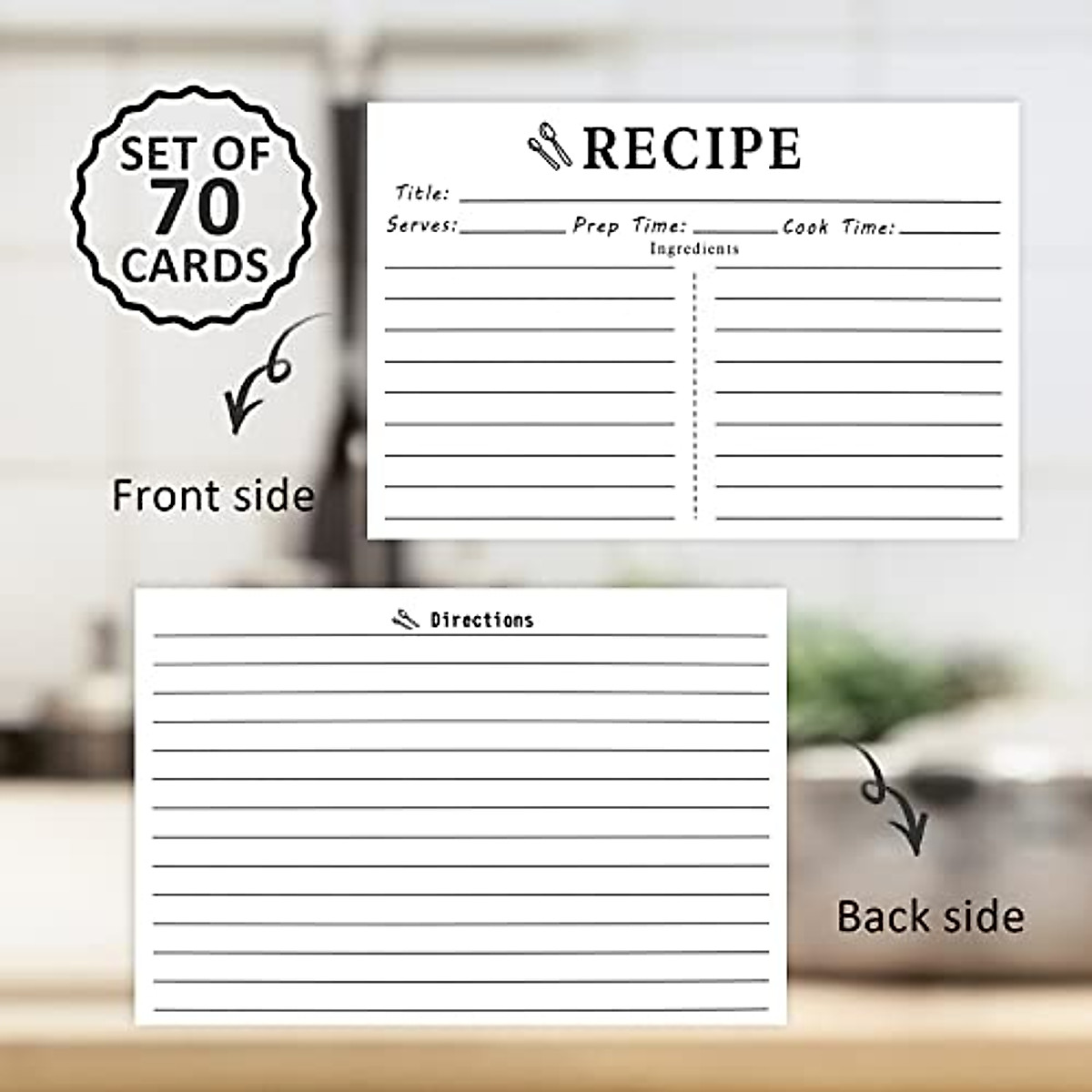 70 Count Recipe Cards, Recipe Cards 4x6 White, 4x6 Recipe Cards Double Sided, Blank Recipe Cards for Bridal Shower and Wedding