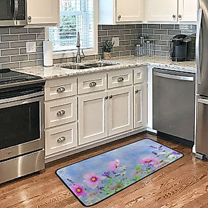 Tatenale Kitchen Mat Washable Non Slip Kitchen Rugs for Floor Standing Home Office Hallway Laundry 39x20Inch Purple Floral