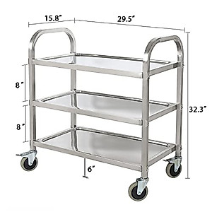 Hyner Stainless Steel 3 Tier Utility Cart Kitchen Trolley Catering Storage Cart with Universal Wheels Easy to Assemble& Move for Kitchen Restaurant Hotel Cafe Home,29.5"*15.7"*32.3"