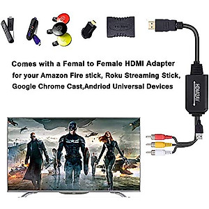 HDMI to RCA Converter, HDMI to RCA Cable, 1080P HDMI to AV Adapter Cable Supports NTSC for TV Stick, Roku, Chromecast, Apple TV, PC, Laptop, Xbox, HDTV, DVD Etc