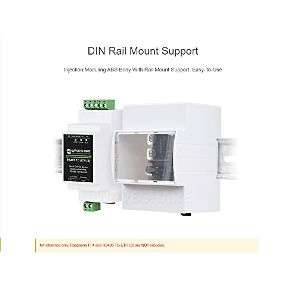 waveshare for Raspberry Pi 4 Case,DIN Rail ABS Case for Raspberry Pi 4 Model B, Large Inner Space,Compatible with Raspbeery Pi Expansion Board PoE HAT (D), RS485 CAN HAT, 2-CH RS485 HAT