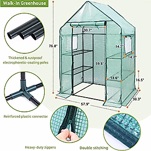 Ohuhu Greenhouse for Outdoors with Mesh Side Windows, 3 Tiers 4 Shelves Small Walk-In Green House Plant Stands Plastic PE Cover Outside Portable Warm House for Seedling Flowers Growing, 4.8x2.5x6.4 FT