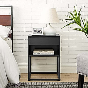 MUSEHOMEINC Simple End Table with Drawer and Shelf for Any Room,Nightstand,Metal Leg Design (Black)