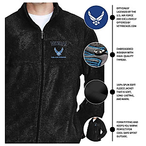 VetFriends.com US Air Force Vereran Fleece Jacket with Tradtional Hap Arnold Wings Embroidered (Large)
