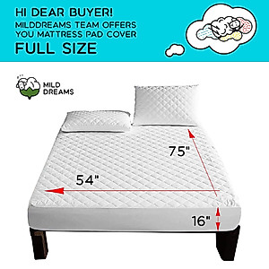Full Mattress Pad Cotton Cover Size 54x75 inches Stretches to 16 Deep - Fitted Quilted Sheet for Full Bed , Cotton Cover
