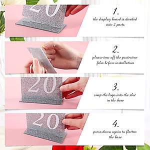 Geetery 20 Pcs Bling Table Numbers 1-20, Acrylic Wedding Table Number with Stands, 5 x 7 Inch Table Number Holders, Glitter Table Sign Numbers for Wedding Reception, Event, Party (Silver)