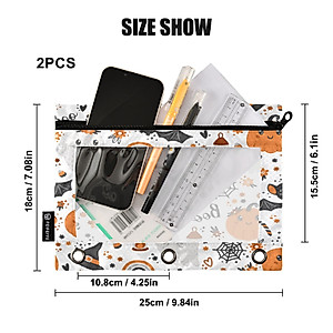 MCHIVER Halloween Ghost Pumpkins Bat Pencil Pouch for 3 Ring Binder Pencil Case with Zipper Clear Window Binder Bag for Office Daily Supplies 2 Pack