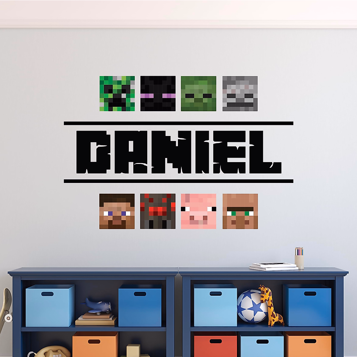 Personalized Gaming Name Wall Decals - Famous Video Game Sticker for Kids Room - Gamer Room Bedroom Stickers - Mine Removable Wall Decal for Boys Playroom Art Mural Vinyl Poster Wall Decor