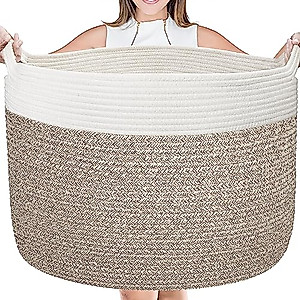 AivaToba Cotton Rope Basket, 22” x 14” Blanket Basket for Living Room, Woven Baby Laundry Baskets with Handles, Toys Basket, Large Baskets for Storage, XXXLarge Cotton Rope Basket for Organizing