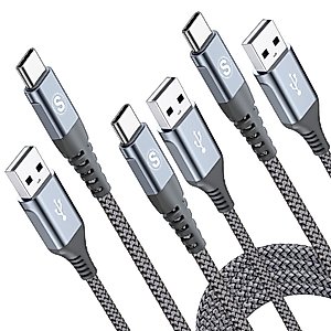 USB Type C Cable 3.1A Fast Charging [3Pack,6.6ft+3.3ft+1.5ft],MAXGROUP USB-A to USB-C Charger Nylon Braided Cord for Samsung Galaxy S21 S20 S10 S9 S8 Plus,Note 20 10 9 8 7,A71 A51 A32,LG,Moto,PS5-Grey