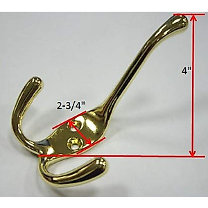 QCAA Coat Hat Hook with Three Prongs, 4", Zinc Die Cast, Satin Nickel, 5 Pack, Made in Taiwan