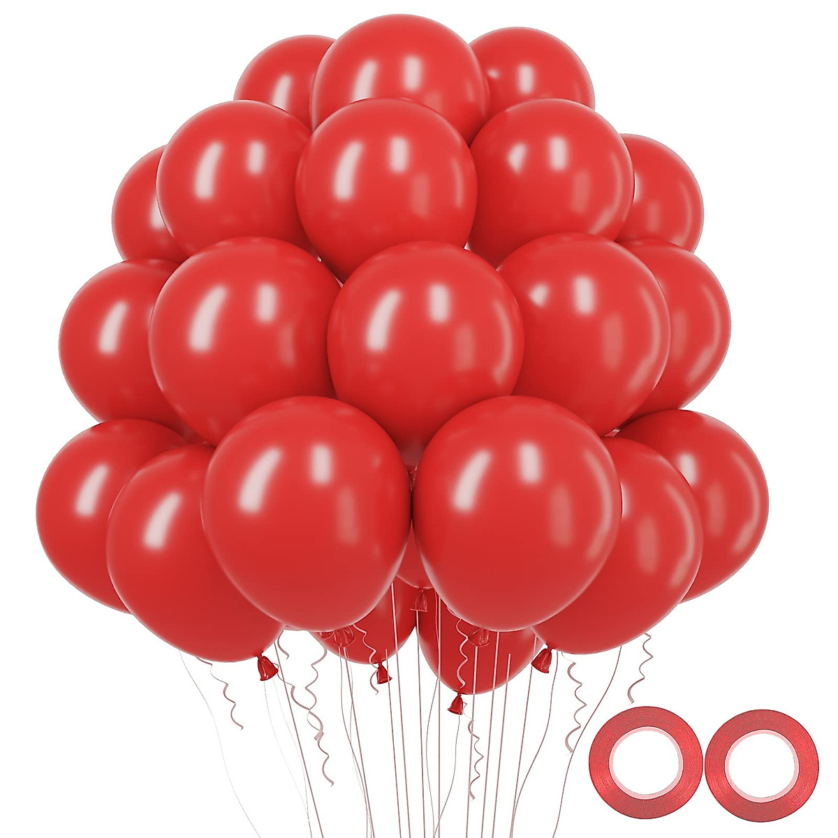 RUBFAC Red Latex Balloons, 100pcs 12 Inch Helium Balloons for Party Decoration Like Birthday Wedding Baby Shower Gender Reveal Valentine's Day (with Red Ribbon)