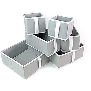Staure Foldable Cloth Storage Box Pack of 6, Divider Drawer Organizers for Clothing, Closet Bins for Organization, Storage Containers for Underwear Bras Socks Lingerie Clothing, Gray