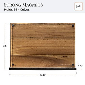 Stylish Large Magnetic Knife Holder - Holds 16+ Knives | Acacia Wooden Knife Block Without Knives | Wide Kitchen Magnetic Knife Holder | Double Sided Kitchen Knife Storage Organizer Block