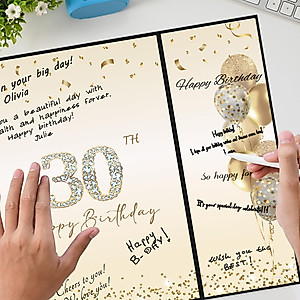 DARUNAXY Black Gold 30th Birthday Party Decorations, Happy 30th Birthday Alternative Signature Guest Book for Men Women Cheers to 30 Years Old Gifts 30 Birthday Signing Card Board Party Supplies