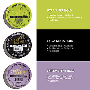 EBIN NEW YORK 24 Hour Edge Tamer - Extreme Firm Hold (0.5oz/ 15ml) - No Flaking, White Residue, Shine and Smooth texture with Argan Oil and Castor Oil