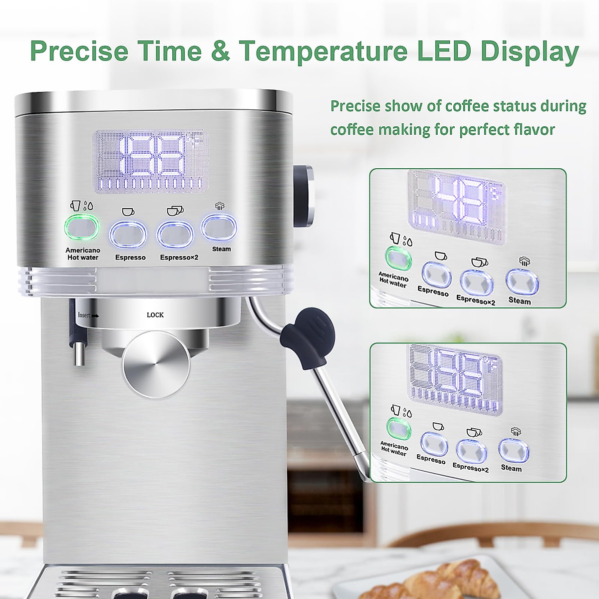 URintells Cuising Espresso Machine, 20 Bar LED Display Espresso Maker with Steam Milk Frother for Americano Cappuccino Latte, Espresso Coffee Machines with ESE Pod Filter, Gift for Dad Mom