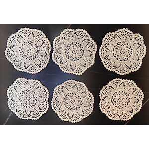 MULBESS Handmade Crochet Floral Pattern Round Cotton Lace Table Placemats Doilies Pack of 6, Round 8 Inch, Beige
