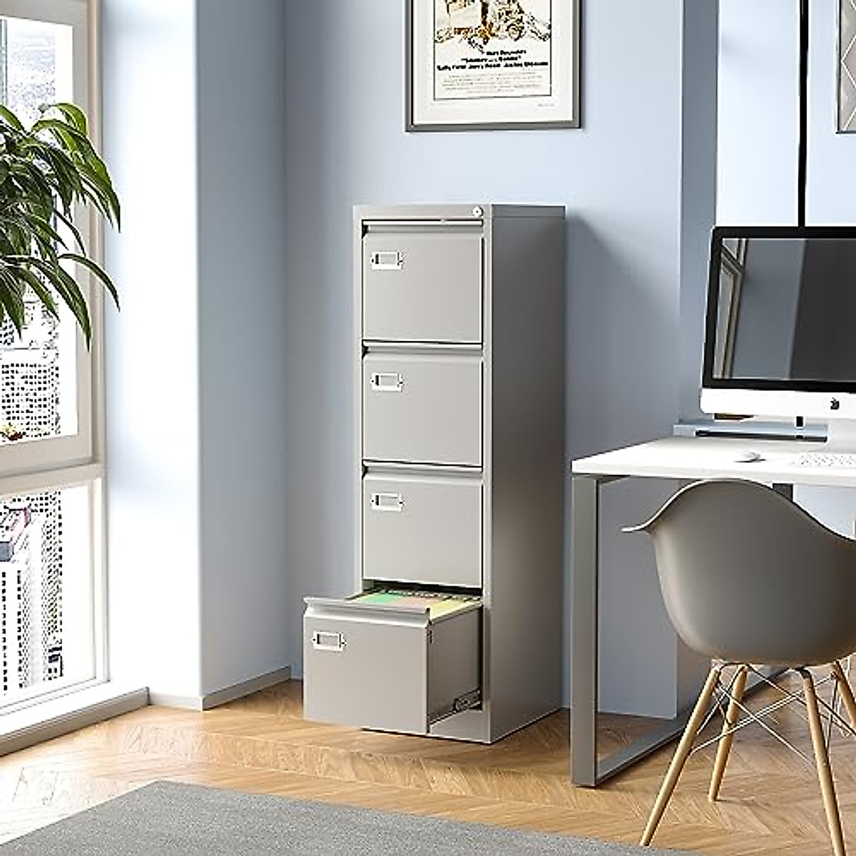 Anxxsu 4 Drawer File Cabinet, Filing Cabinets for Home Office, Metal Vertical File Storage Cabinet with Lock, Locking File Cabinet for A4 Legal/Letter, 15.1" W x 17.7" D x 52.5" H, Assembly Required