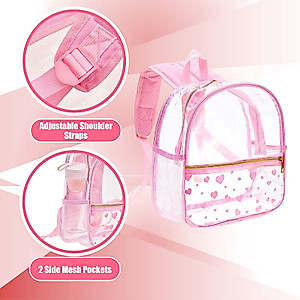 2 Pcs Pink Clear Backpack Stadium Approved Backpack Set 12 x 12 x 6 Inch Transparent Mini Backpacks See Through Backpacks for Stadium, Concert, Sports, School