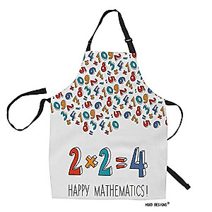 HGOD DESIGNS Math Kitchen Apron,Happy Mathematics 2x2=4 3d Contour Math Signs Kitchen Aprons For Women Men For Cooking Gardening Adjustable Home Bibs,Adult Size
