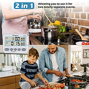 Dual Digital Timer, Kitchen Timer for Cooking Countdown Timers Pomodoro Timer with Magnetic - AAA Batteries Included
