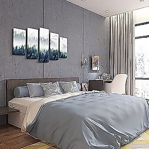 Canvas Wall Art For Living Room Wall Decorations For Bedroom Modern Office Wall Decor Foggy Forest Trees Landscape Painting Stretched And Framed Ready To Pictures Home Decor 5 Piece Set W40” x H20”