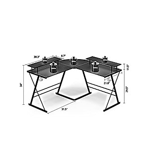 Evajoy Gaming Desk, L Shaped Computer Corner Desk, 53" Ergonomic Gaming Table with Monitor Stands, PC Desk with LED Strips and Power Outlets, Carbon Fiber Surface with Cup Holder, Headphone Hook