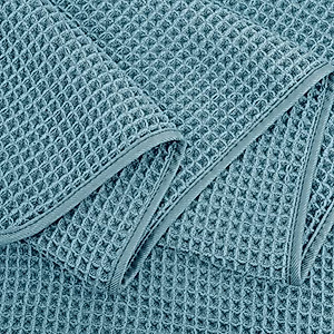 POLYTE Oversize, 60 x 30 in., Quick Dry Lint Free Microfiber Bath Towel Set, 6 Piece (Green, Waffle Weave)