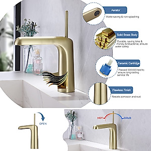 Bathroom Sink Faucet Single Handle Modern Bathroom Faucets for Sink 1 Hole, Deck Mount Lavatory Mixer Tap Wash Basin Faucet Brass (Brushed Gold)